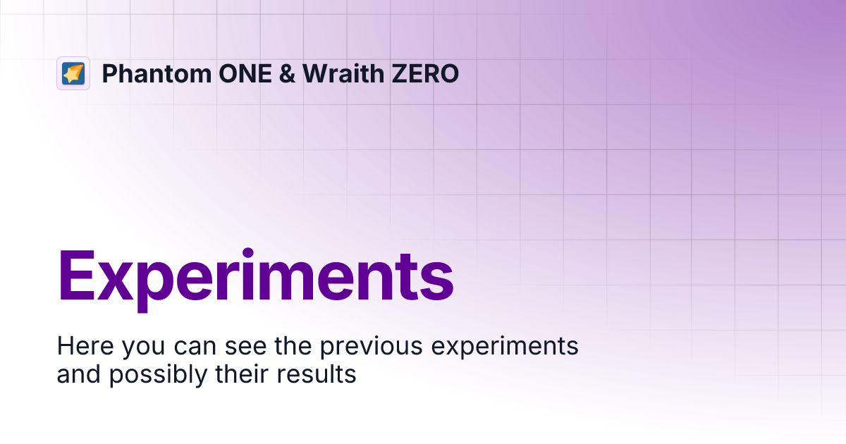 Experiments | Phantom ONE & Wraith ZERO